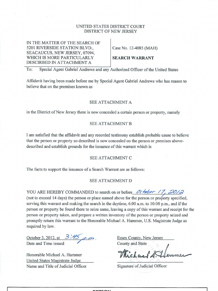 Search Warrant for Seacaucus Property | PDF | Search Warrant | Common Law