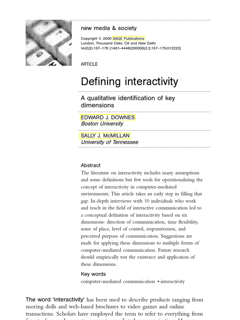 DOWNES, MCMILLAN - Defining Interactivity PDF | PDF | Interactivity ...