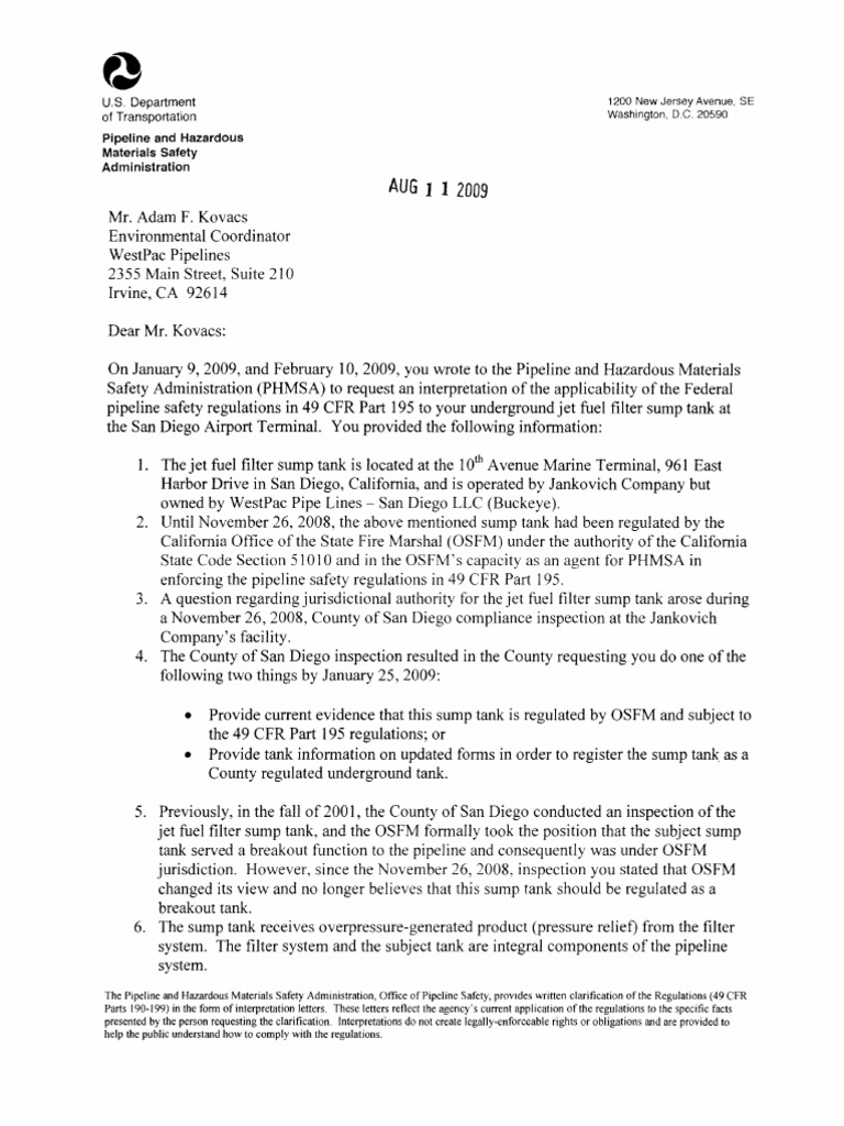 Us Dot Phmsa Pi-09-0012 | PDF | Pipeline Transport | Energy And Resource