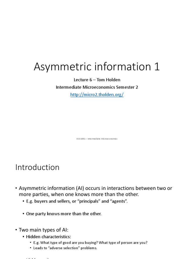 Intermediate Microeconomics: Asymmetric Information | PDF | Adverse ...