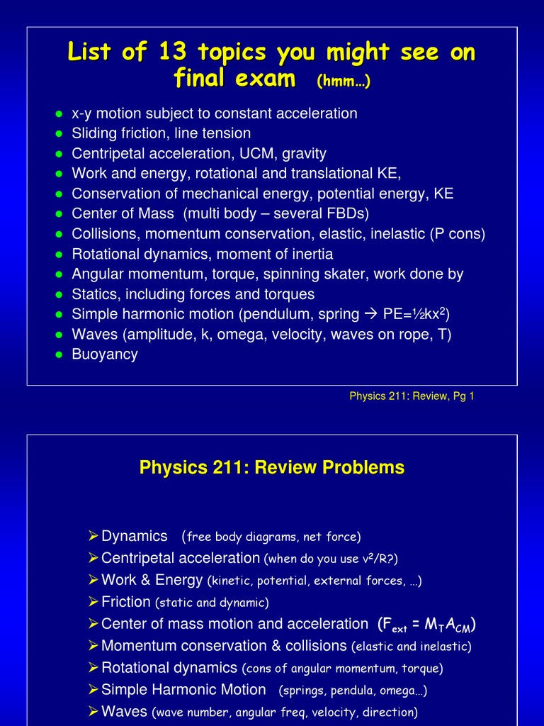 List of 13 Topics You Might See On Final Exam | PDF | Rotation Around A ...