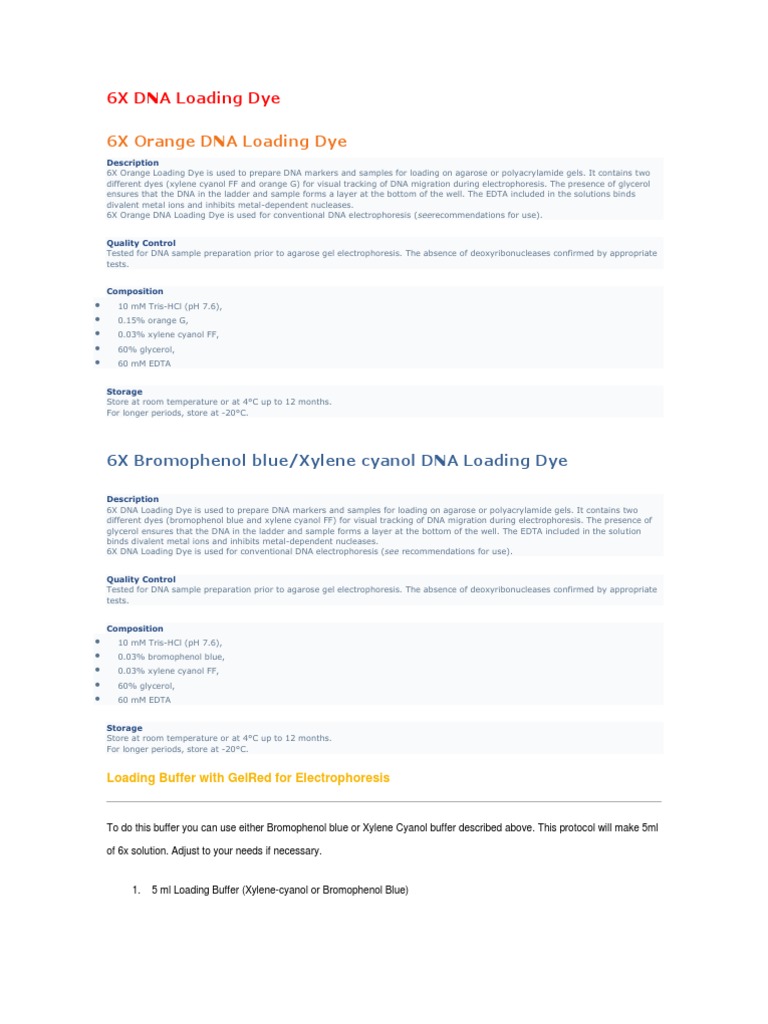 6X DNA Loading Buffer | PDF | Gel Electrophoresis | Agarose Gel ...