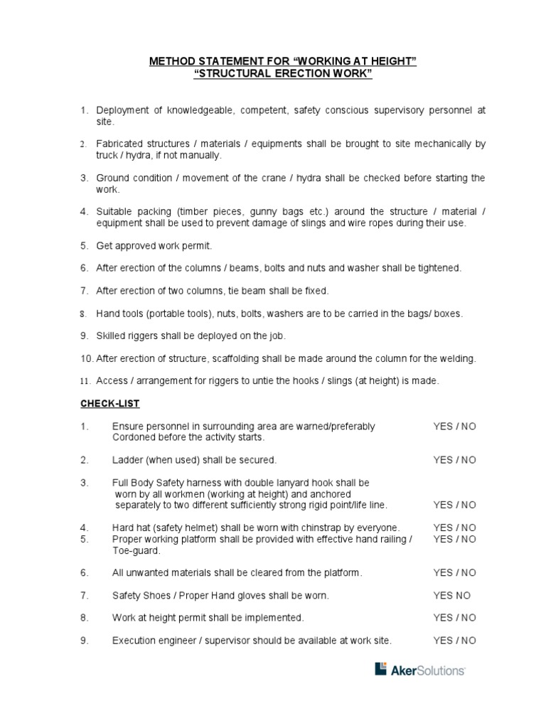 Method Statement For "Working at Height" "Structural Erection Work ...