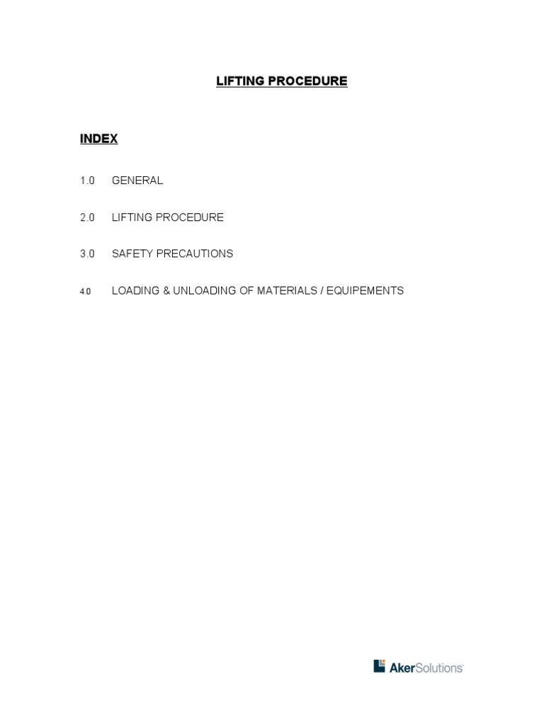 Lifting Procedure: 1.0 General | PDF | Crane (Machine) | Elevator