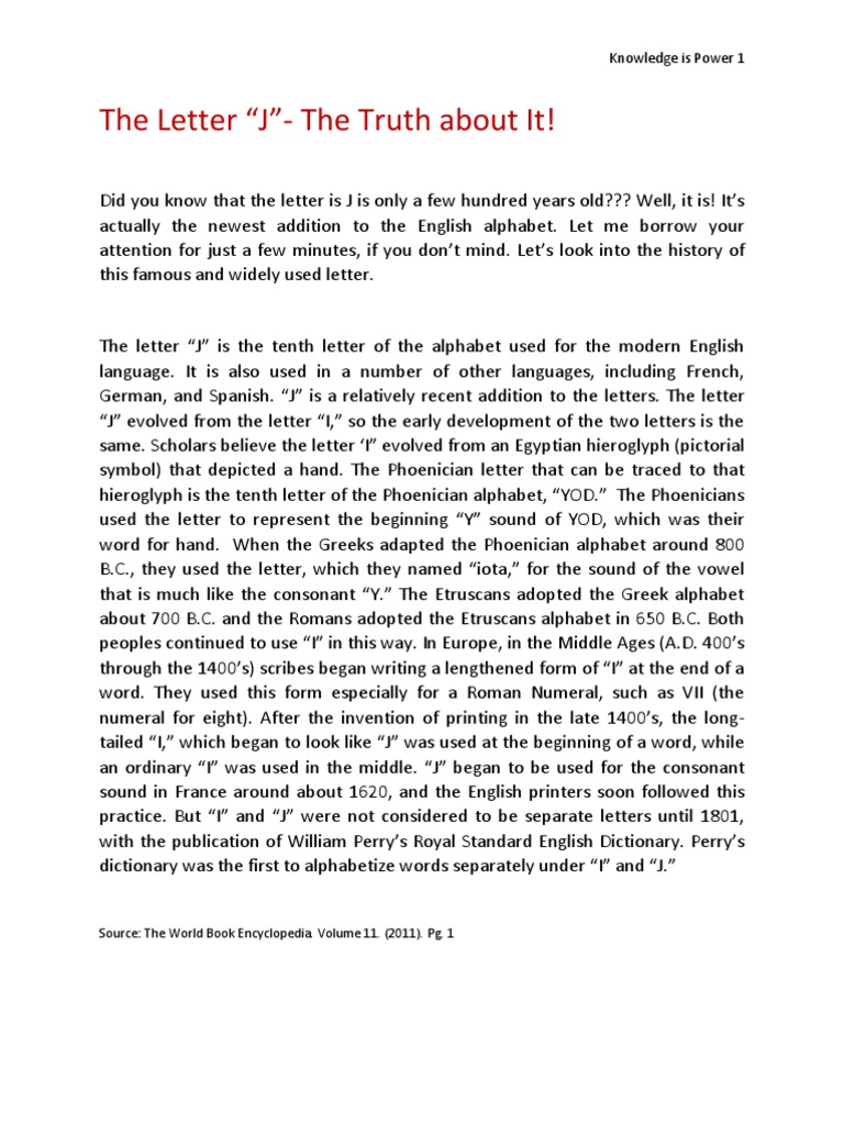 History and Truth of the Letter J | PDF | Alphabet | Notation