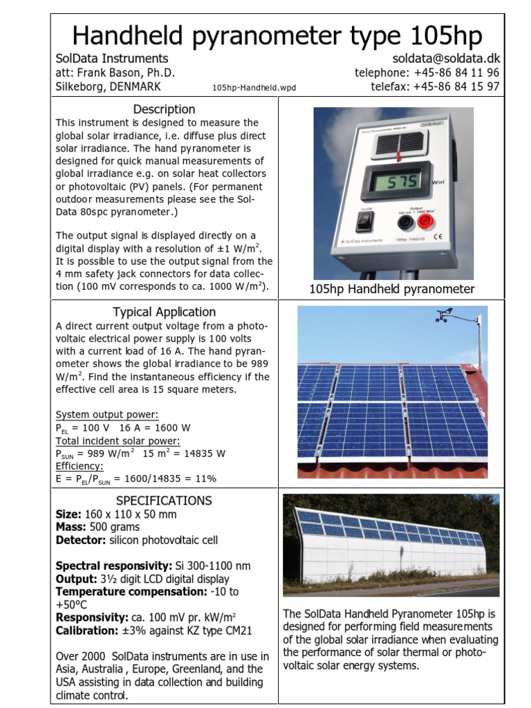 Handheld Pyranometer Type 105hp: Description | PDF | Technology ...
