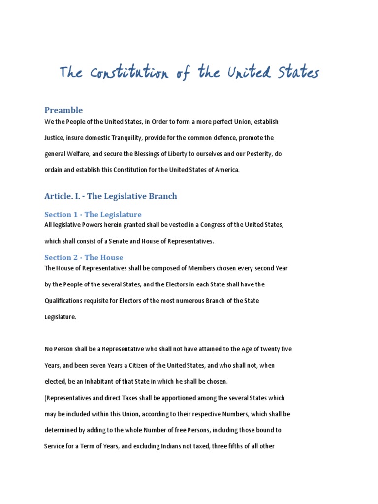 The Constitution of The United States | PDF | Presidents Of The United ...