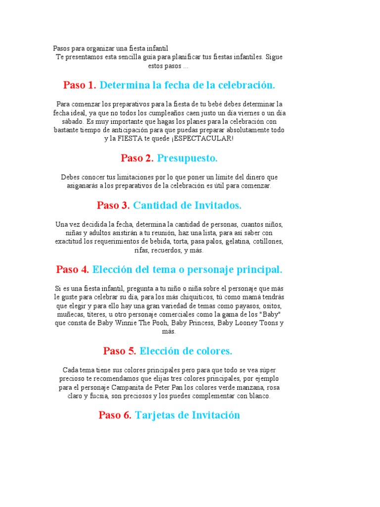 Guía para organizar fiesta infantil | PDF | Presupuesto | Alimentos