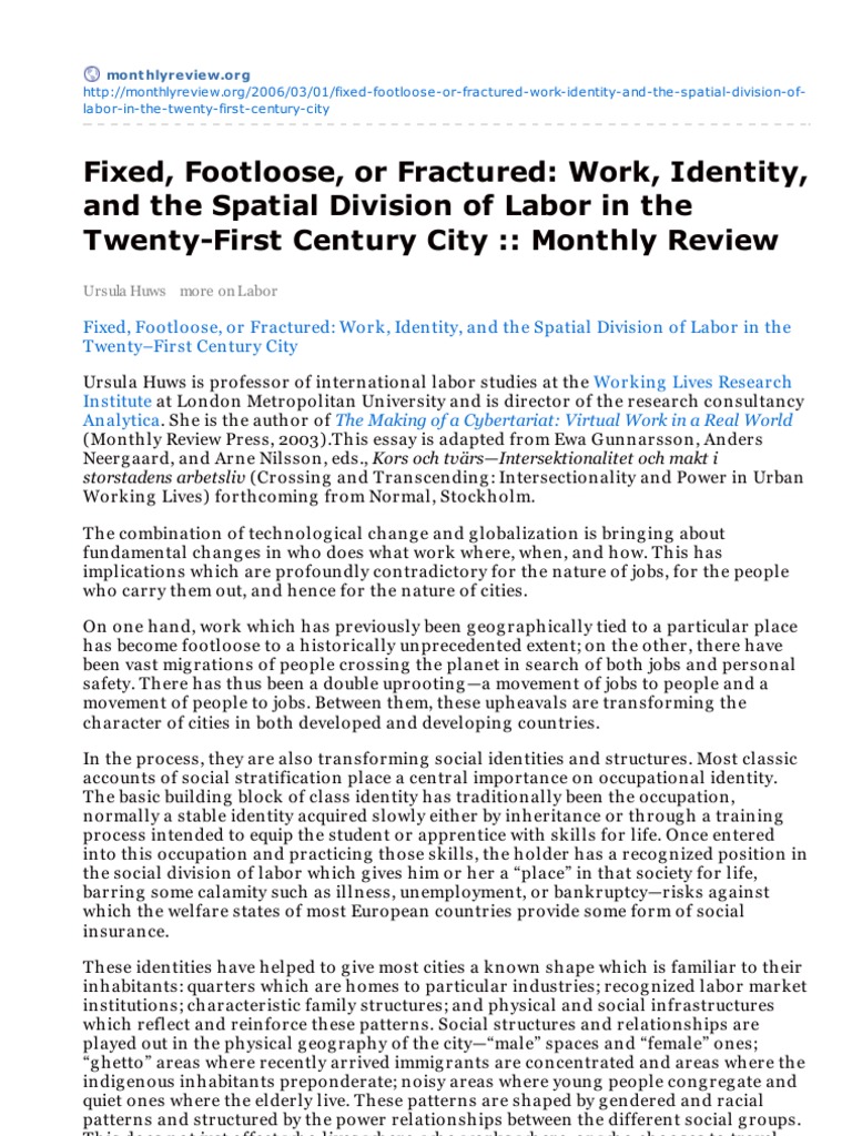 Fixed Footloose or Fractured Work Identity and The Spatial Division of ...