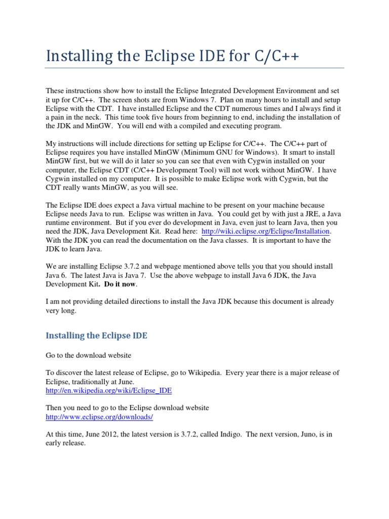 Installing The Eclipse IDE For C PlusPlus | PDF | Eclipse (Software) | Java Virtual Machine