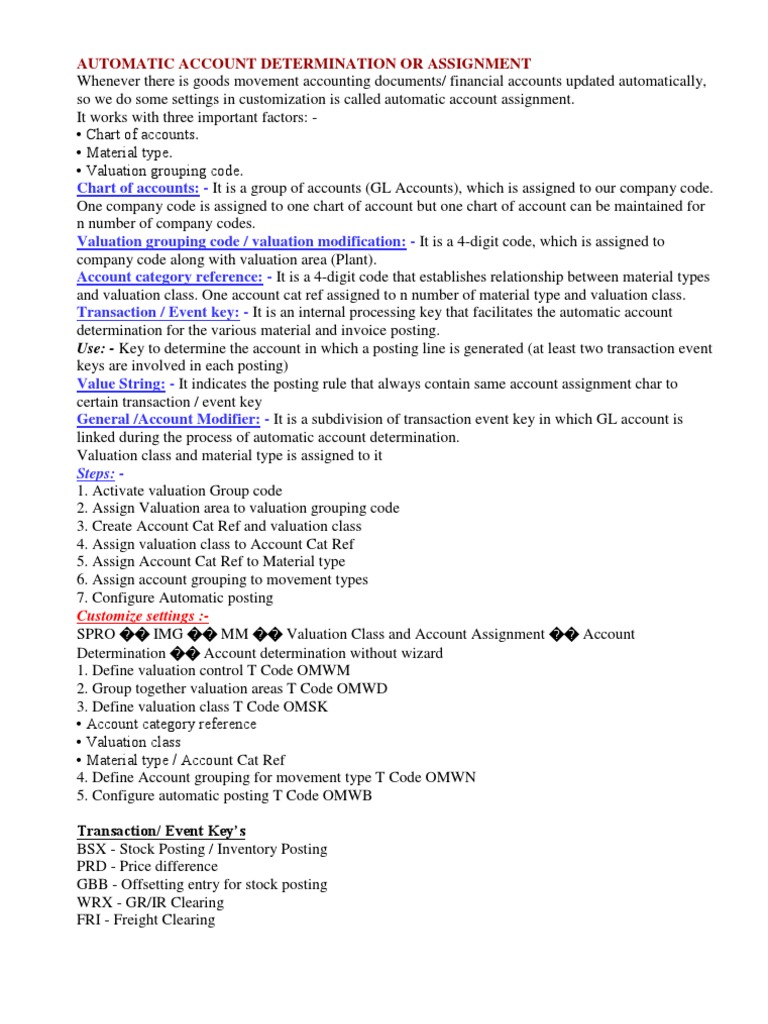 Auotomatic Account Determination or Assignment SAP MM. | PDF | Finance ...