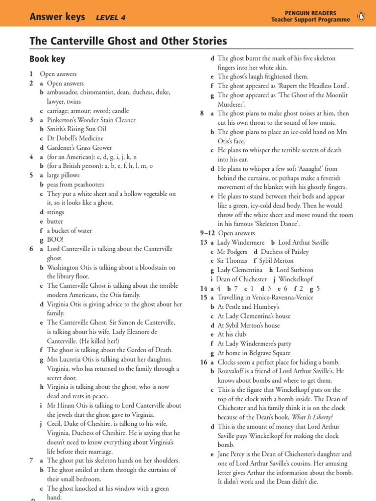 Canterville Ghost and Other Stories Answer Key | PDF