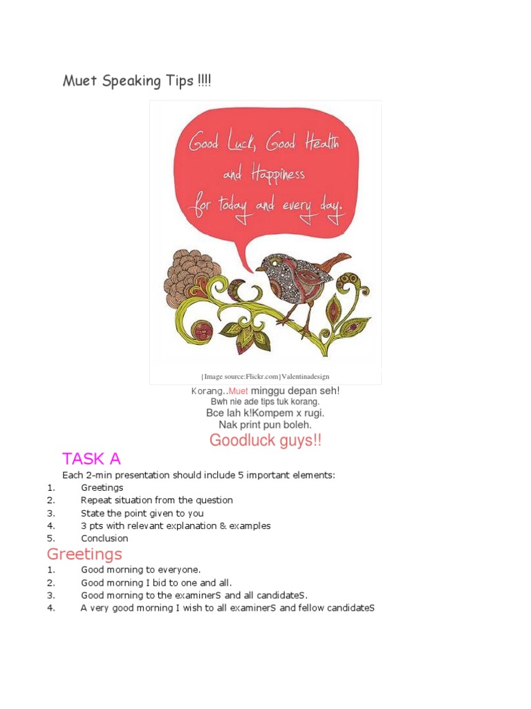 Muet Speaking Tips !!!!: Task A | PDF | Cognition | Cognitive Science