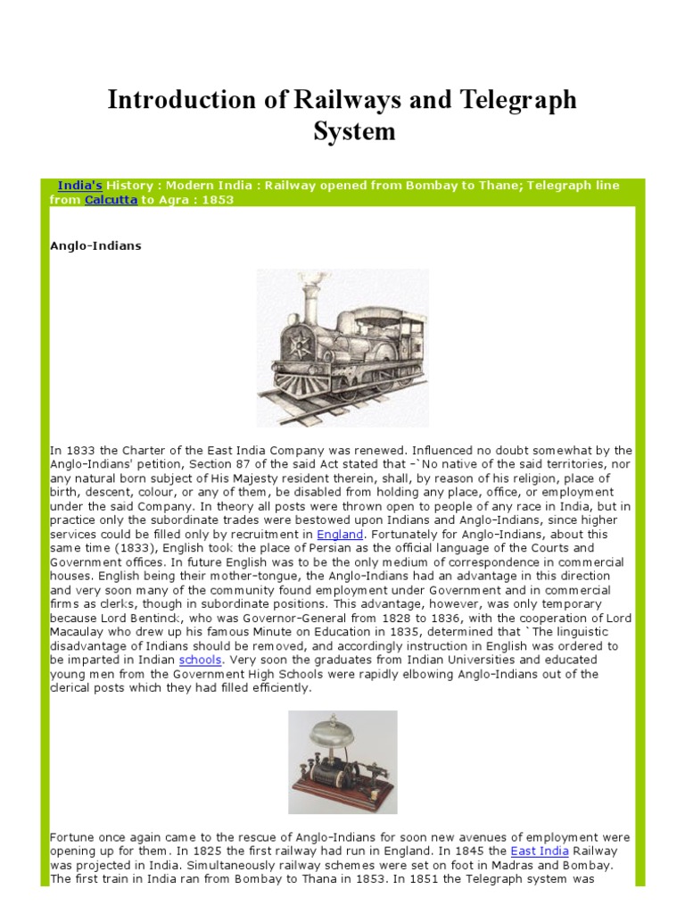 Introduction of Railways and Telegraph System | PDF