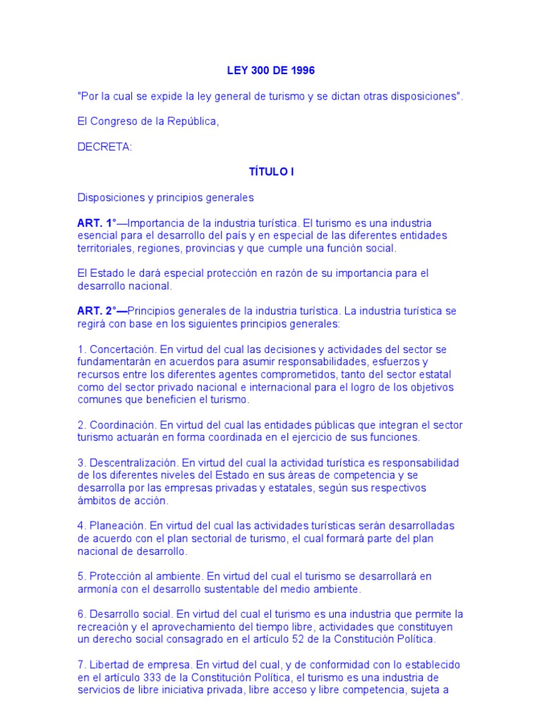 Disposiciones y Principios Generales de Ley 300 de 1996 | PDF | Turismo ...