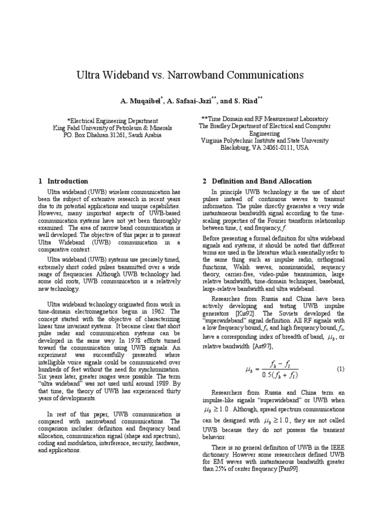 Narrow Vs Wide Band | PDF | Ultra Wideband | Modulation