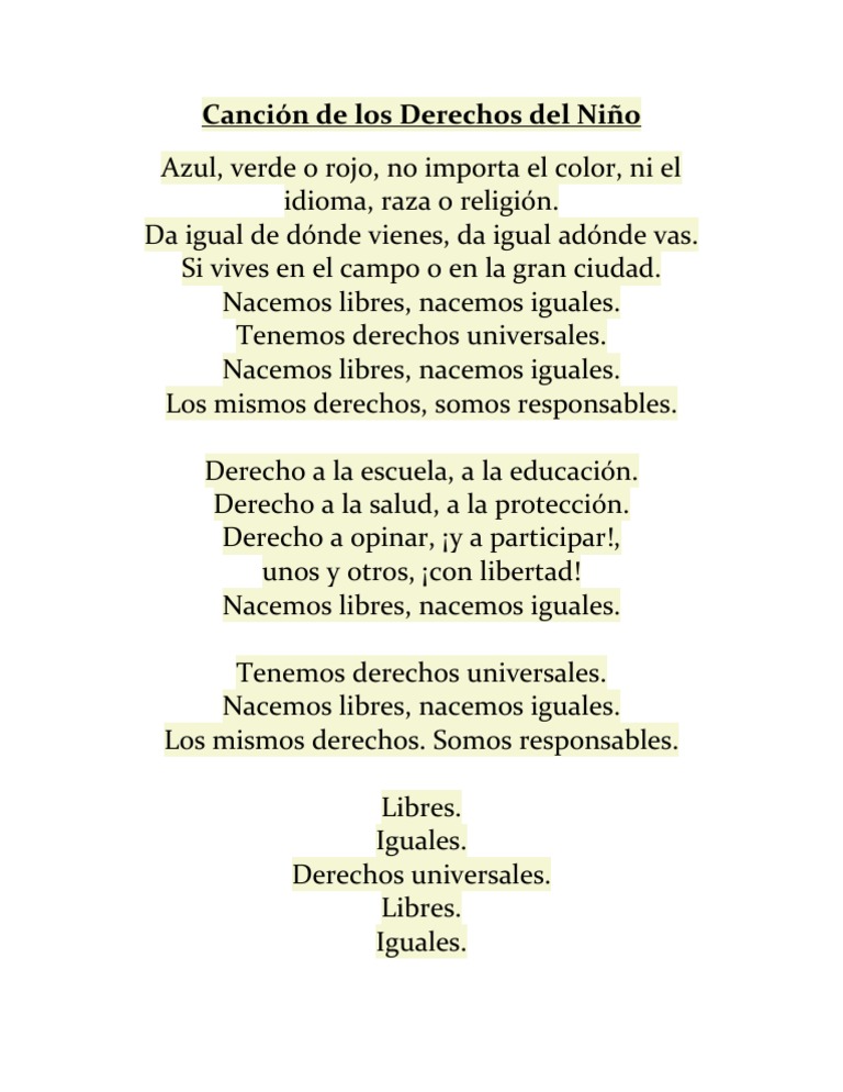 Canción de Los Derechos Del Niño | PDF