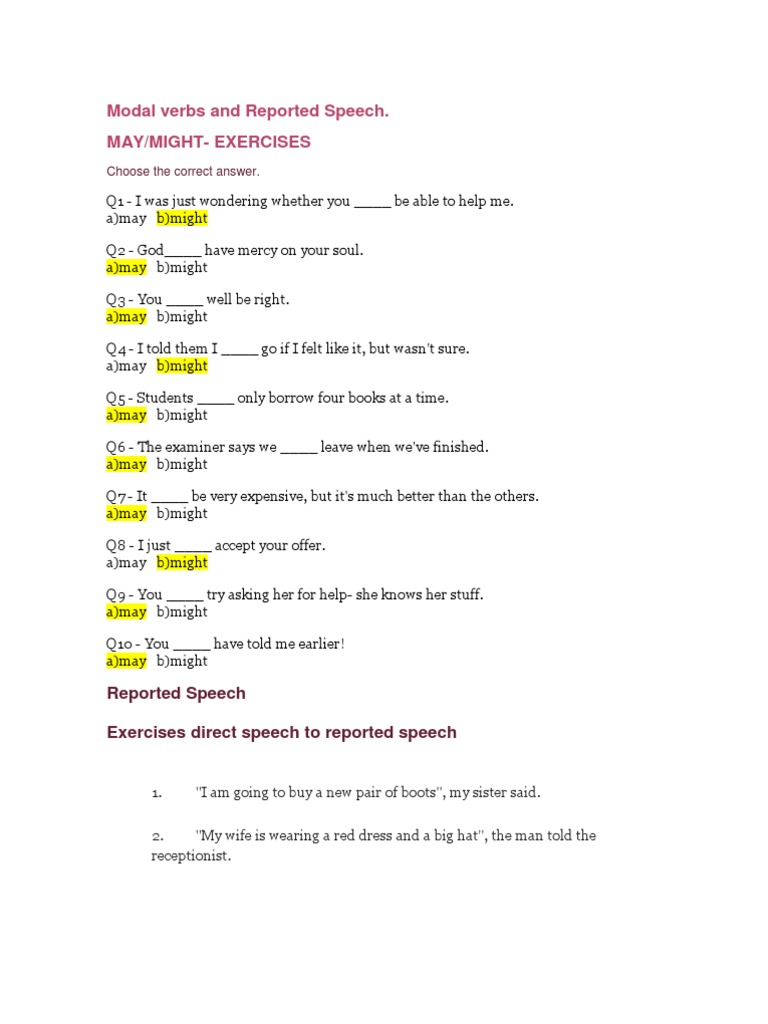 Modal Verbs and Reported Speech | PDF