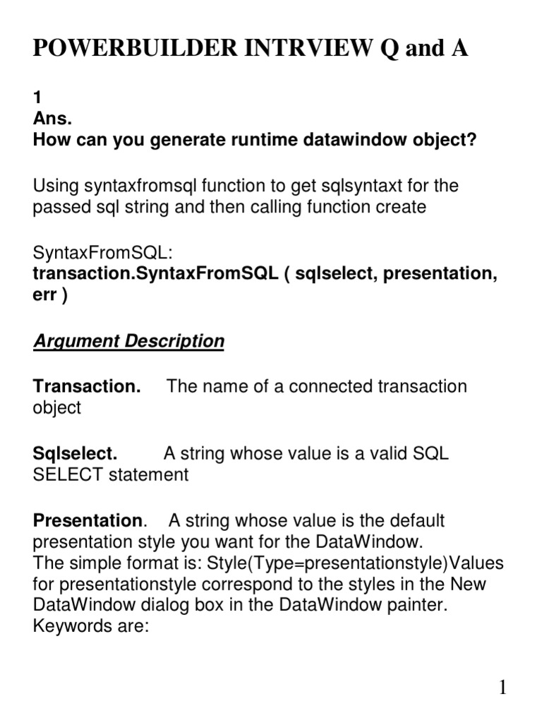 Powerbuilder Intrview Q and A: Argument Description | Download Free PDF | Parameter (Computer ...