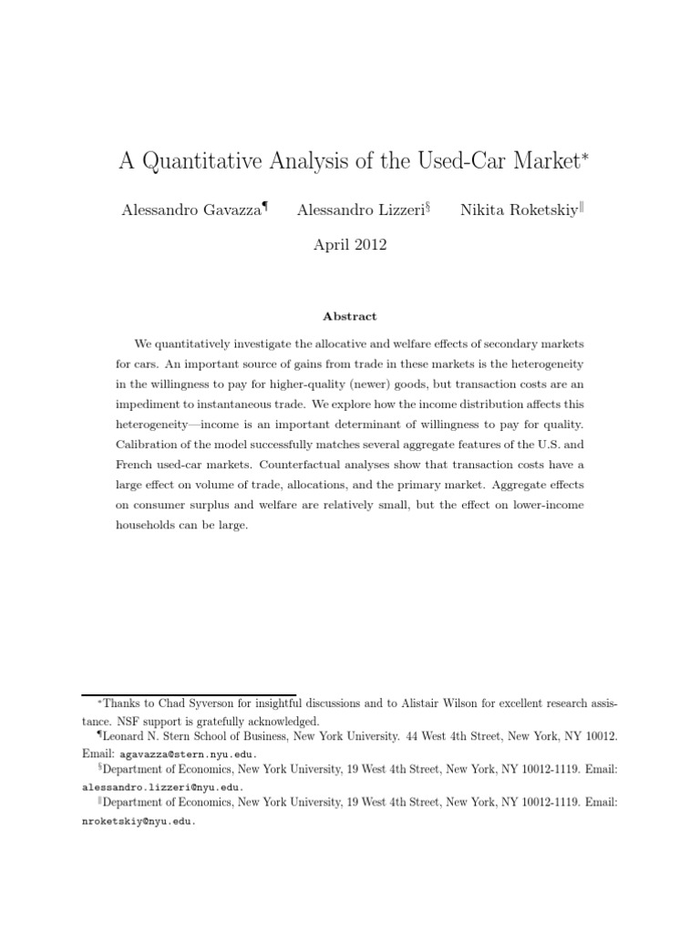 Used-Car Market Analysis and Welfare Effects | PDF | Price Elasticity ...