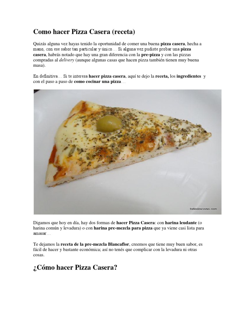 Como Hacer Pizza Casera | PDF | Pizza | Queso