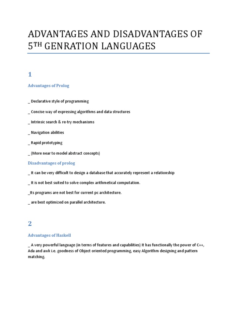 ADVANTAGES AND DISADVANTAGES OF 5TH GENRATION sLANGUAGES | PDF | Java ...