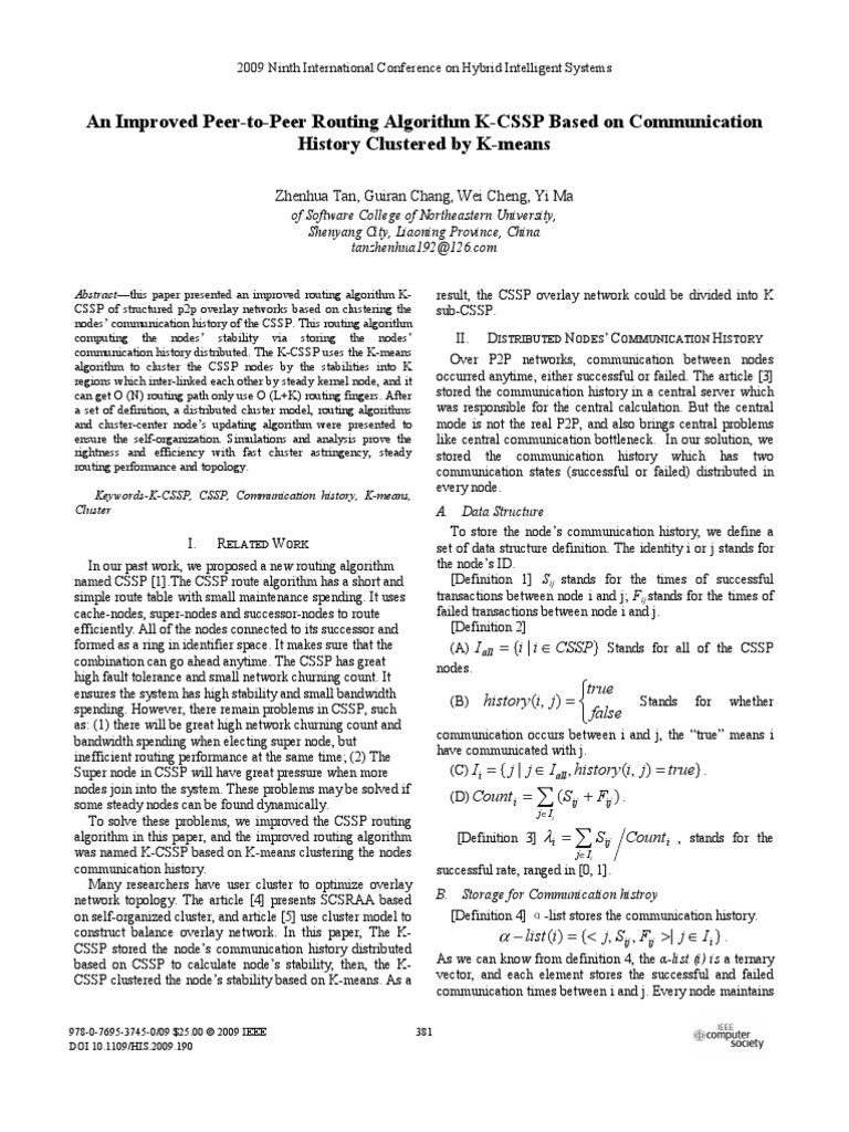 Peer To Peer Routing Algorithm Pdf Peer To Peer Cluster Analysis
