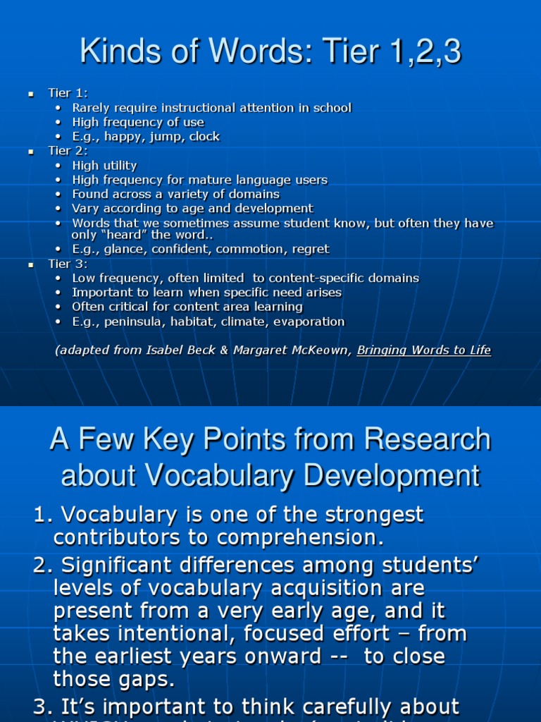 Kinds of Words: Tier 1,2,3: (Adapted From Isabel Beck & Margaret ...