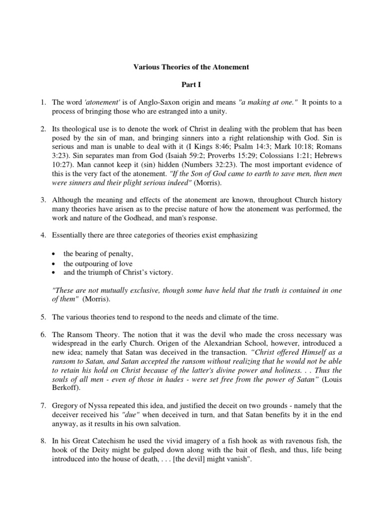 Overview of Atonement Theories | PDF | Atonement In Christianity ...