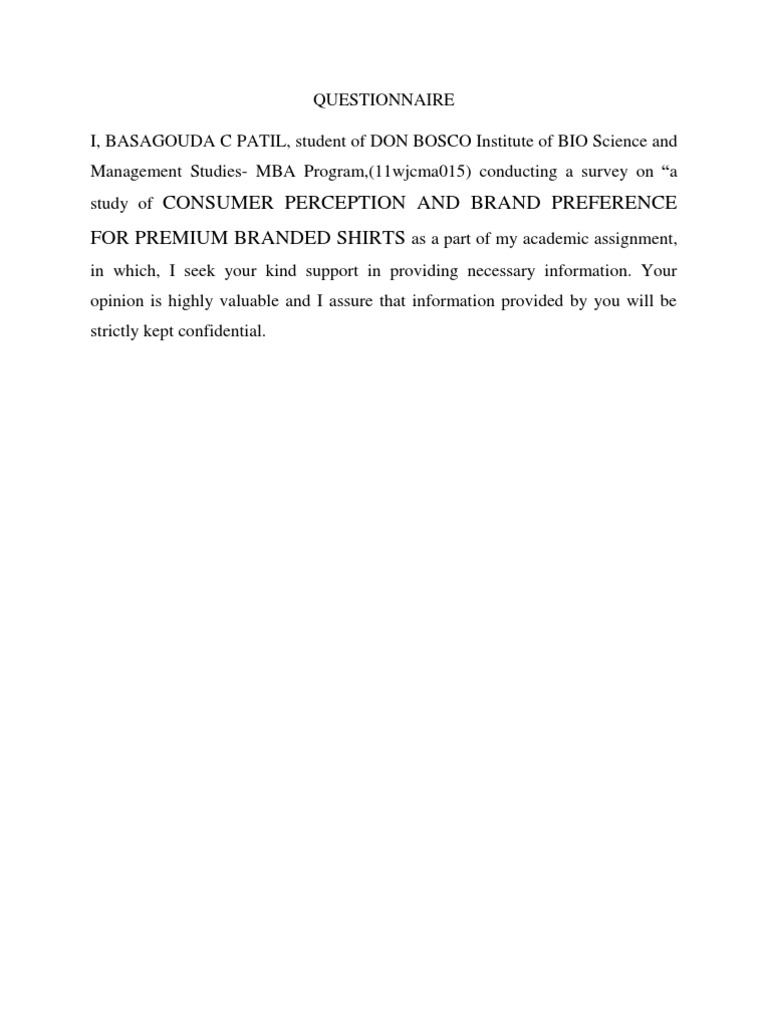 Consumer Perception on Premium Shirts | PDF | Microeconomics | Mass Media