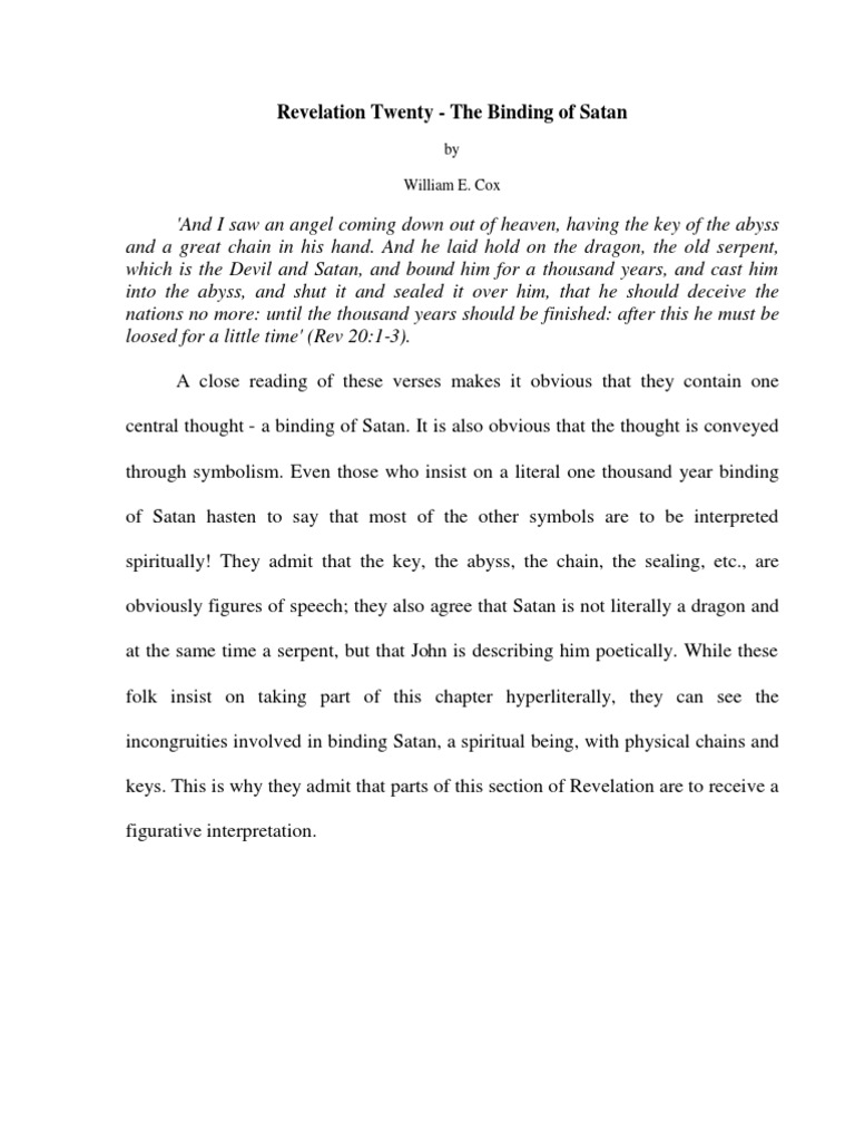 Doctrine of Binding of Satan Revelation 20 | PDF | Satan | Second Coming