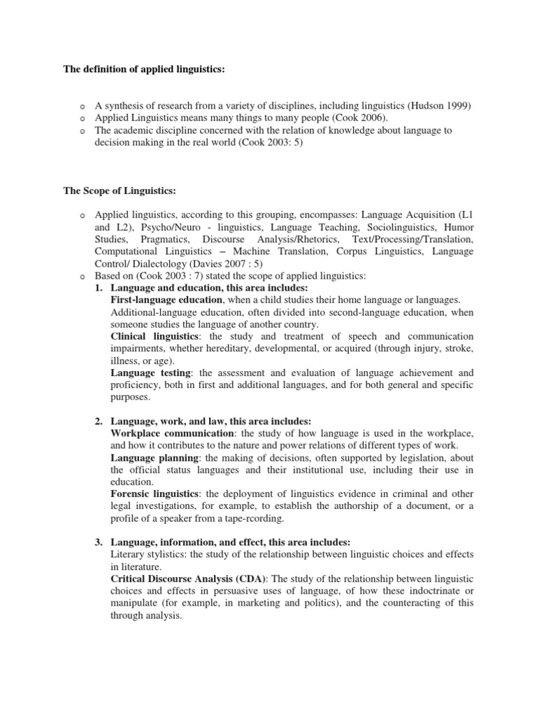 The Definition of Applied Linguistics | PDF | Linguistics ...