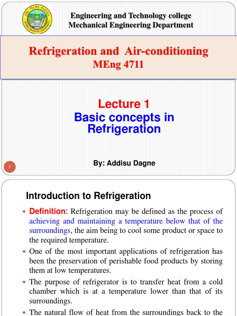 Lecture 1. Basic Concepts in Refrigeration | PDF | Refrigeration | Heat Pump