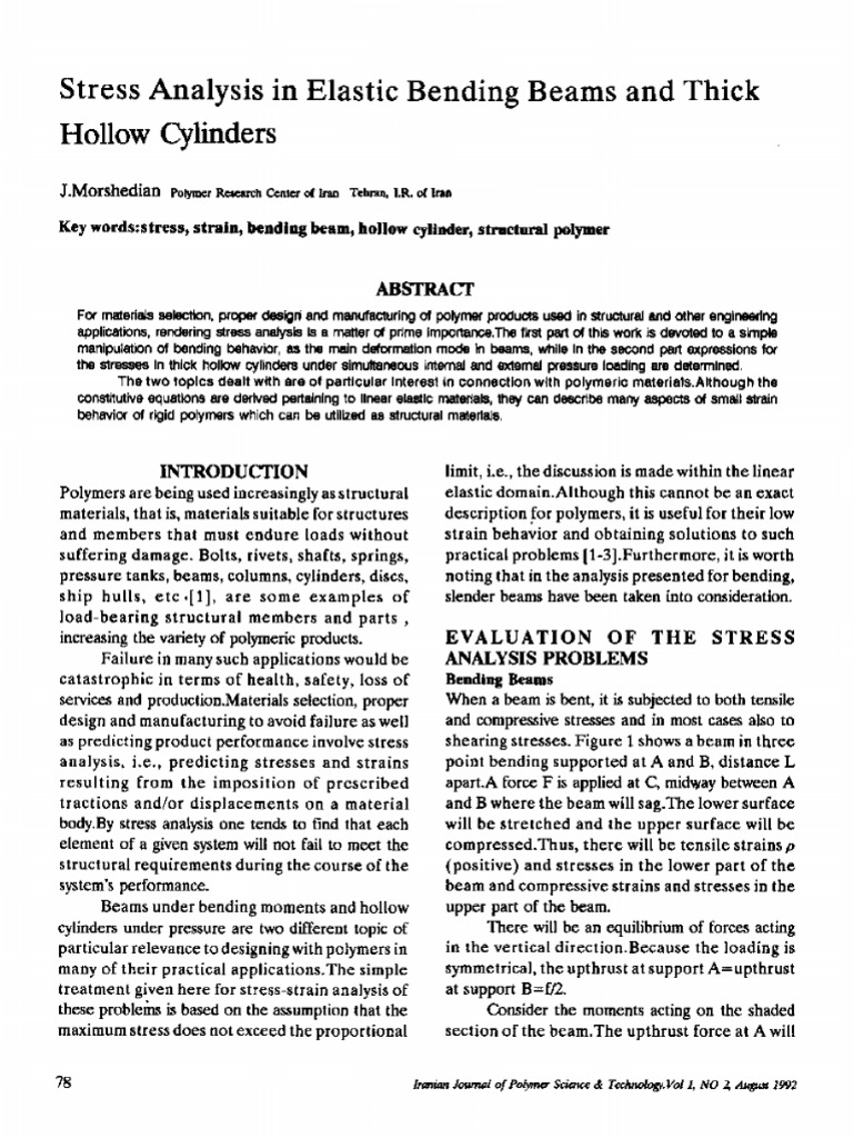 Stress Analysis in Elastic Bending Beams and Thick Hollow Cylinders ...