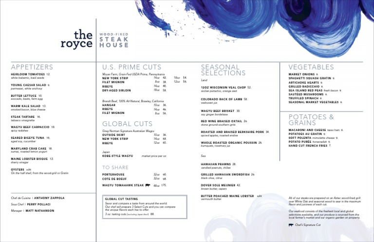 Royce Steakhouse Menu | PDF | Cooking | Foods