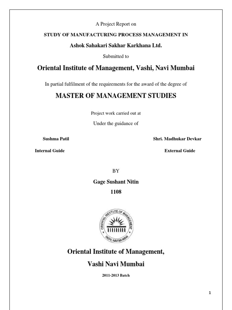 Mba Operations Project in Process Management | PDF | Sugarcane | Sucrose