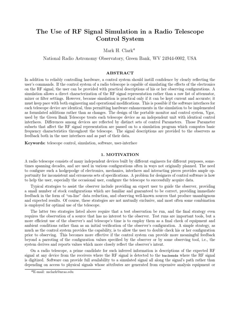 The Use of RF Signal Simulation in A Radio Telescope Control System ...