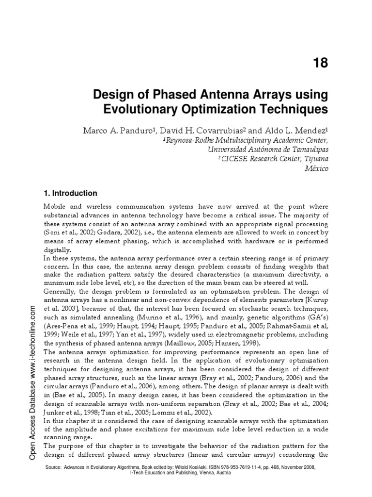 InTech-Design of Phased Antenna Arrays Using Evolutionary Optimization Techniques | PDF ...