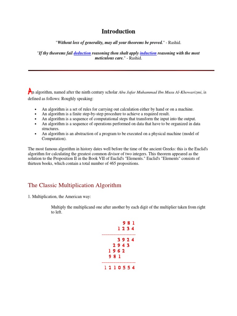 The Classic Multiplication Algorithm: Deduction Induction | PDF | Time ...