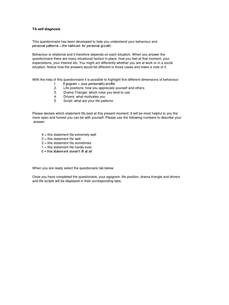 TA - Questionaire | PDF | Questionnaire | Psychological Concepts