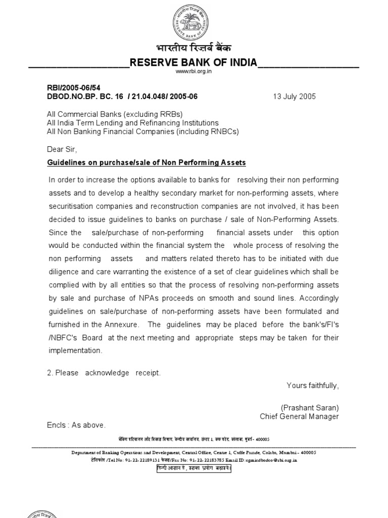 Guidlines For NPA | PDF | Non Bank Financial Institution | Capital ...