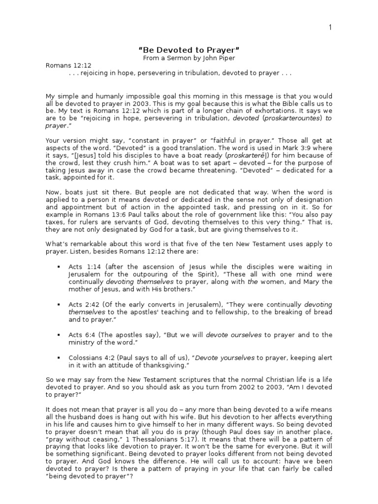 Be Devoted To Prayer - John Piper | PDF | Prayer | Acts Of The Apostles