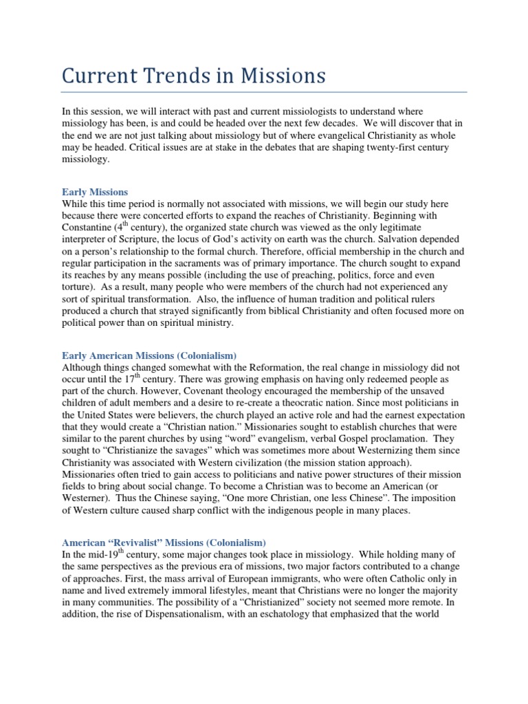 Current Trends in Missions | PDF | Christian Mission | Evangelicalism