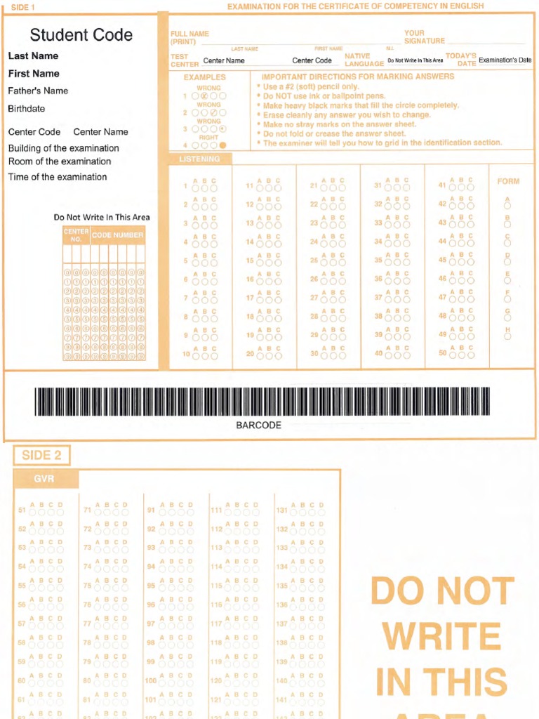 Answer Sheet Ecce Both Pages | PDF