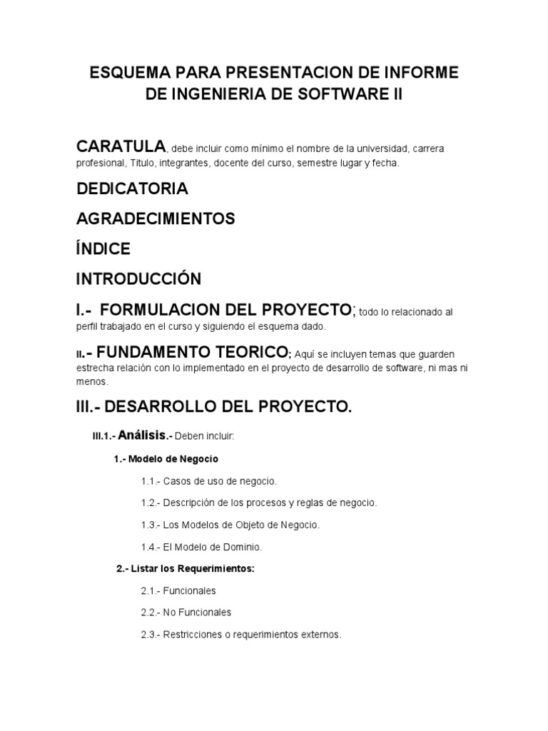 Esquema para Presentacion de Informe de Ingenieria de Software II | PDF