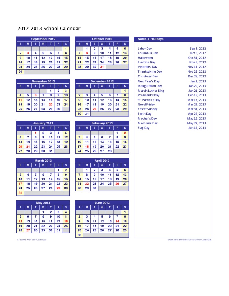 School Year Calendar 2012-2013 | PDF