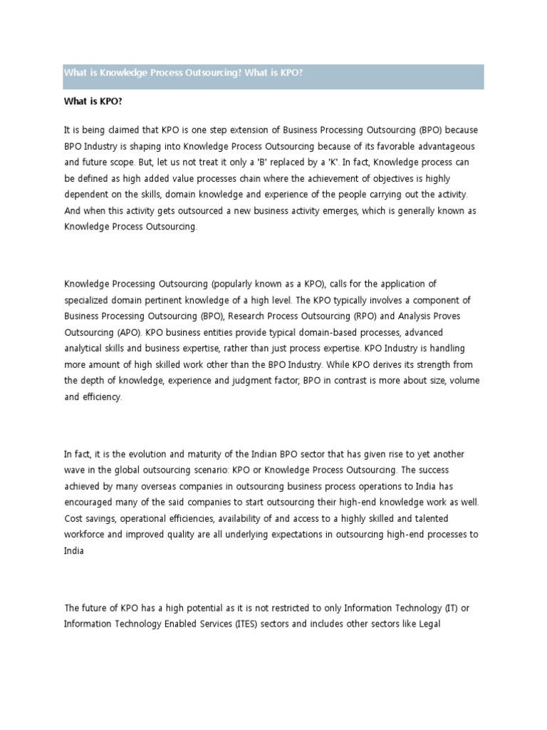 What Is Knowledge Process Outsourcing? What Is KPO? | PDF | Business