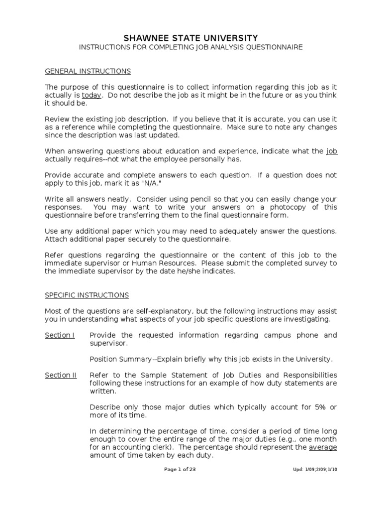 1-Job Analysis Questionnaire-Template | PDF | Employment | Subroutine