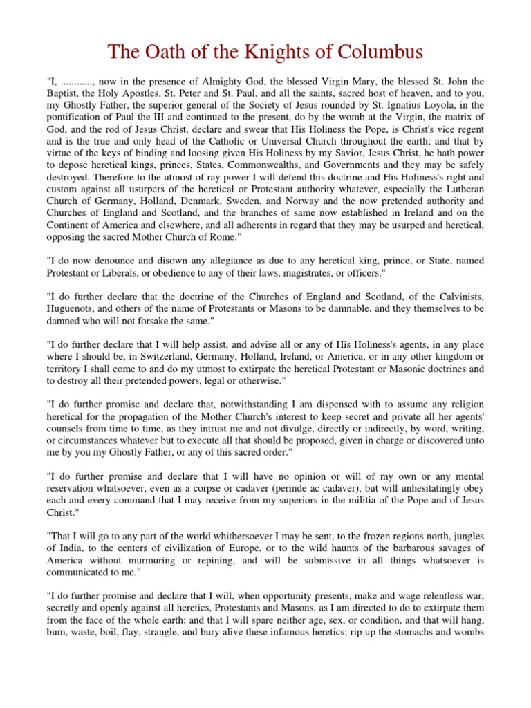 The Oath of The Knights of Columbus | PDF | Religion & Spirituality