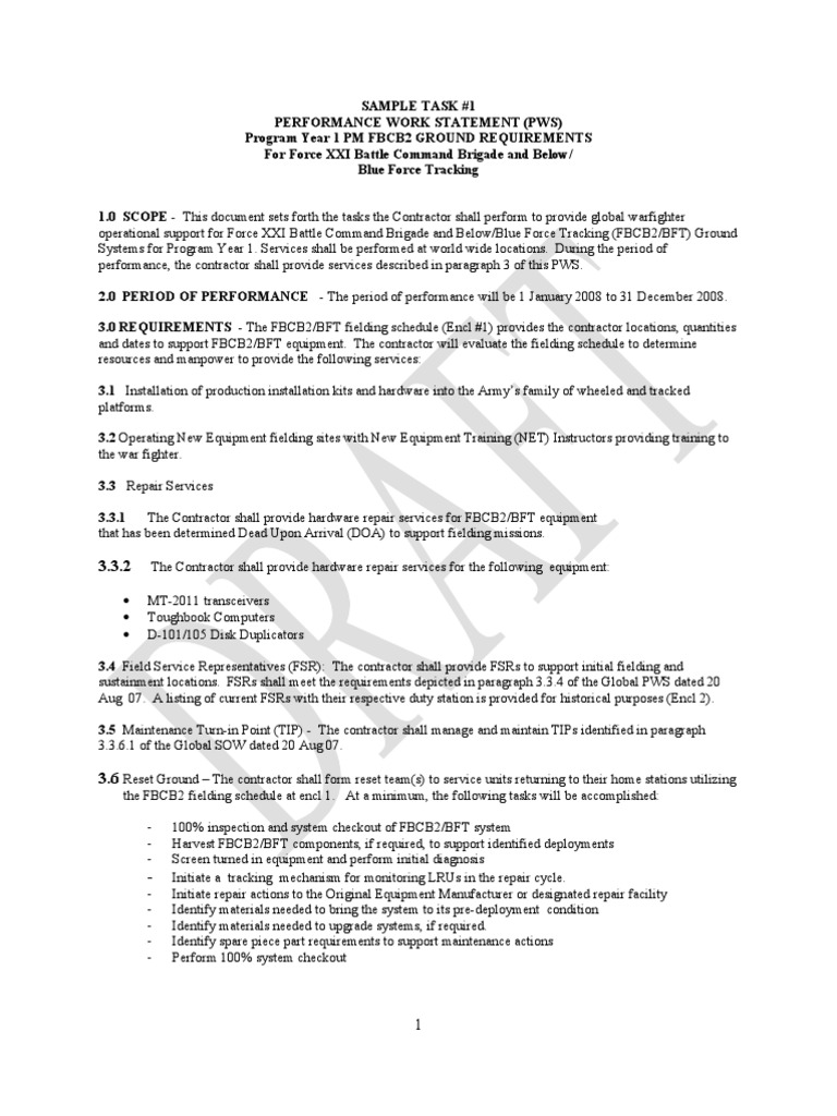 FBCB2/BFT Program Year 1 PWS | PDF | General Contractor | Xml